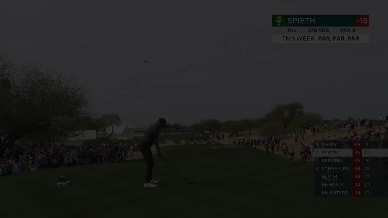 Vintage Jordan Spieth par save, lefty with a putter from a bush before ...